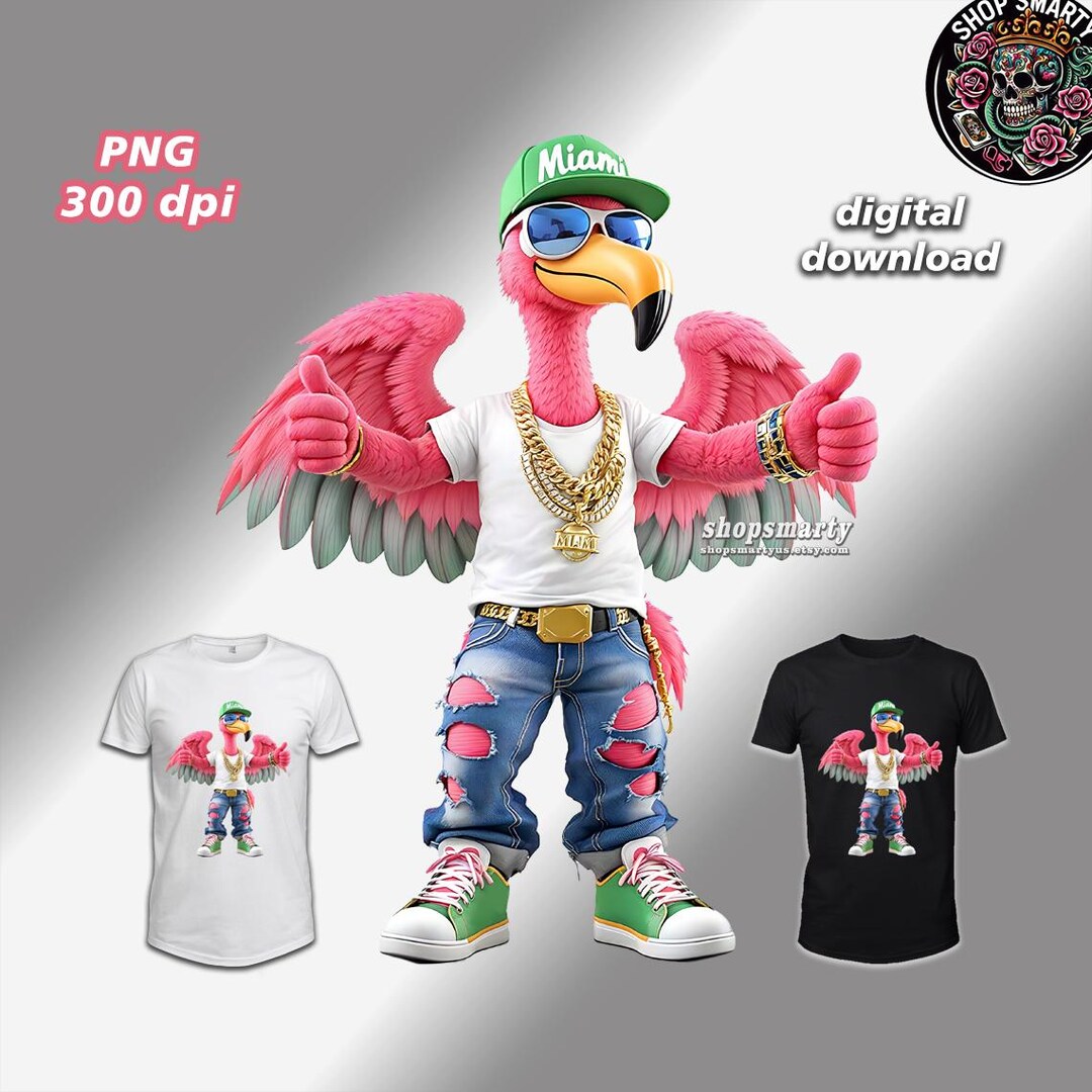 Flamingo T-shirt Design, Png Download, Hip Hop Mascot, Miami Art, T ...