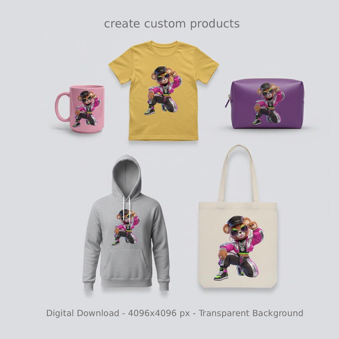Stylish Female Teddy Bear PNG, Fashion Clipart, Edgy Rap Style ...