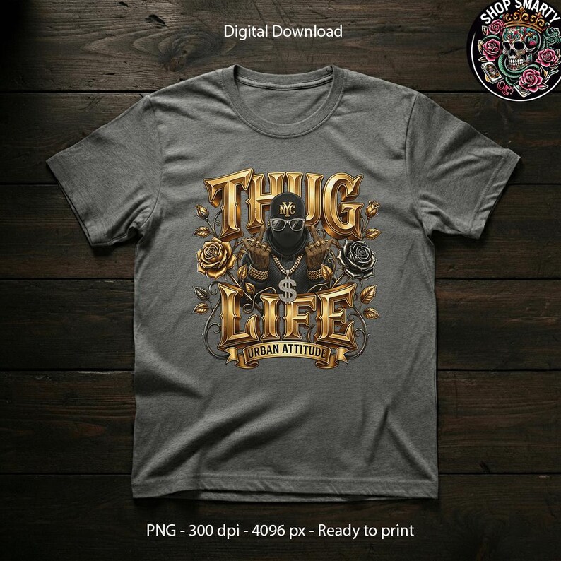 Thug Life T-shirt PNG, Urban Gangsta Shirt, Cool Gangster Pose, Rapper ...