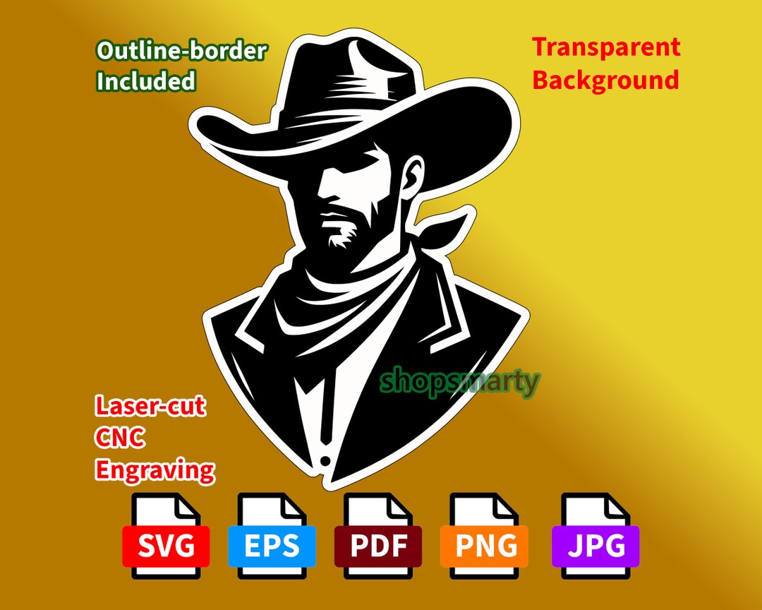 Mysterious Cowboy Western Silhouette Dramatic Art Print Line Art Vector ...