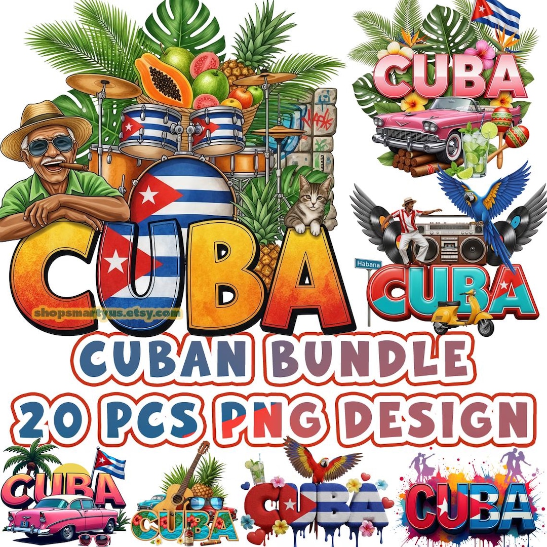 Cuba Digital Prints, Cuba Clipart, Cuban T-shirt Design, Vibrant Latin ...