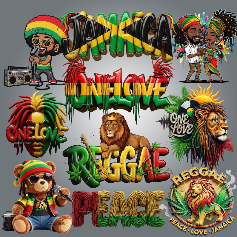 Jamaican Reggae PNG Bundle, T-SHIRT SUBLIMATION Design, Instant ...