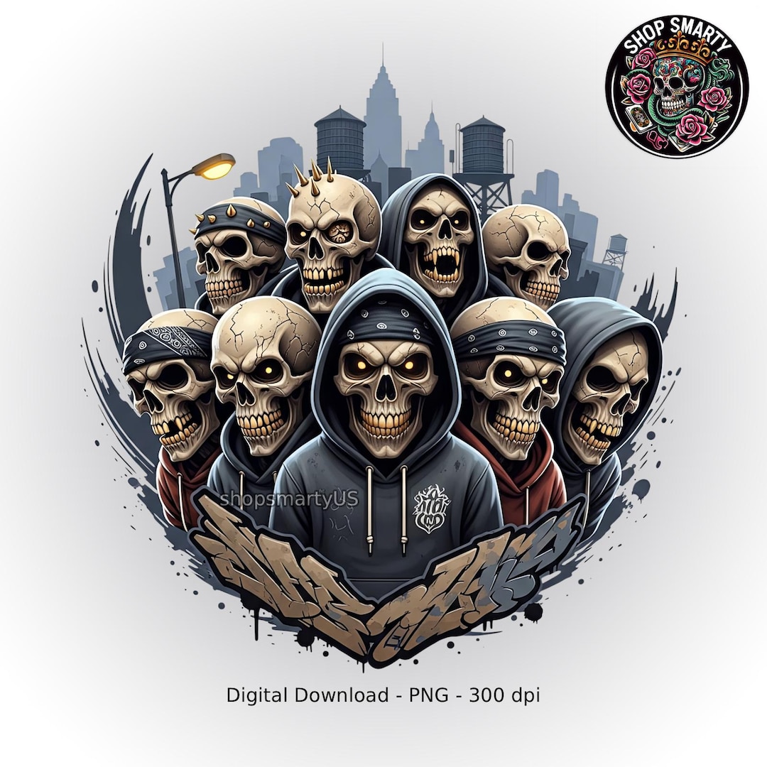 Gangster Skulls From the Hood, PNG Download, T-SHIRT SUBLIMATION Design ...