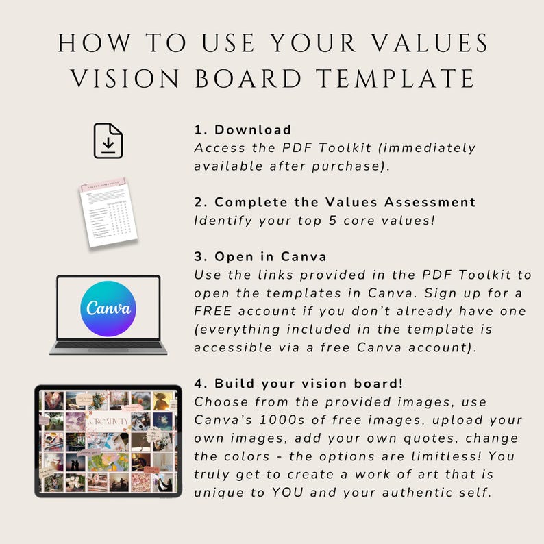 Values Digital Vision Board 2025, Canva Vision Board Template, Values ...
