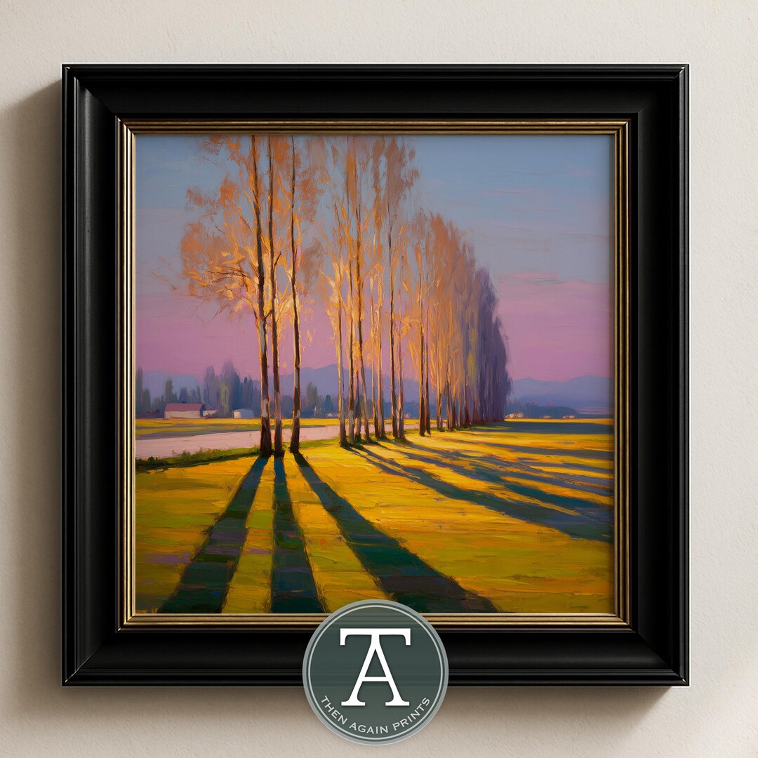 Rustic Tree Line at Sunset - Serene Pastoral Landscape Art, Moody Fall ...