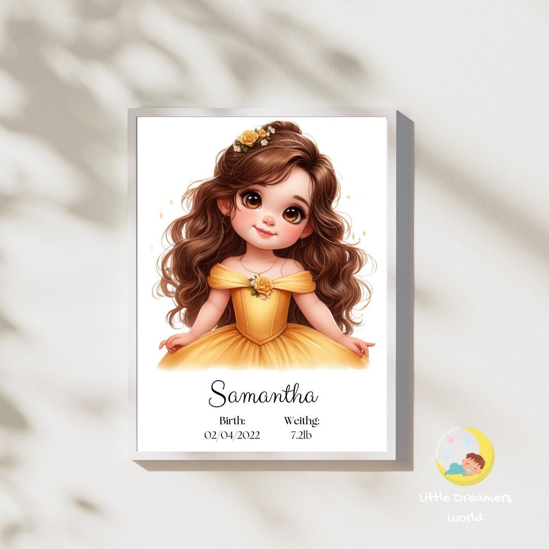 Custome Watercolor Bella Disneyland Princess Digital Wall Art, Custome ...