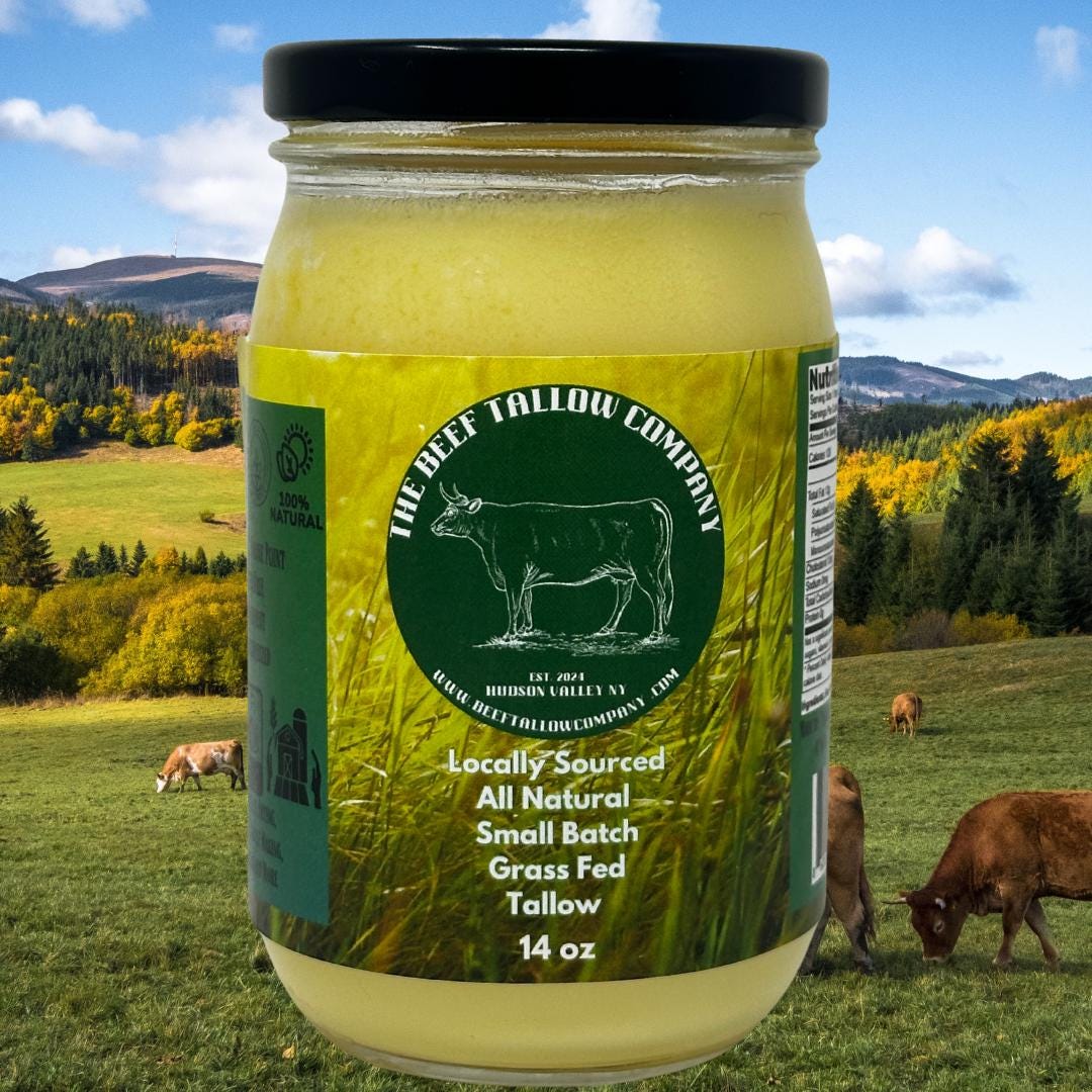 100% Small Batch Grass Fed Beef Tallow, 14oz Glass Jar With Safety ...