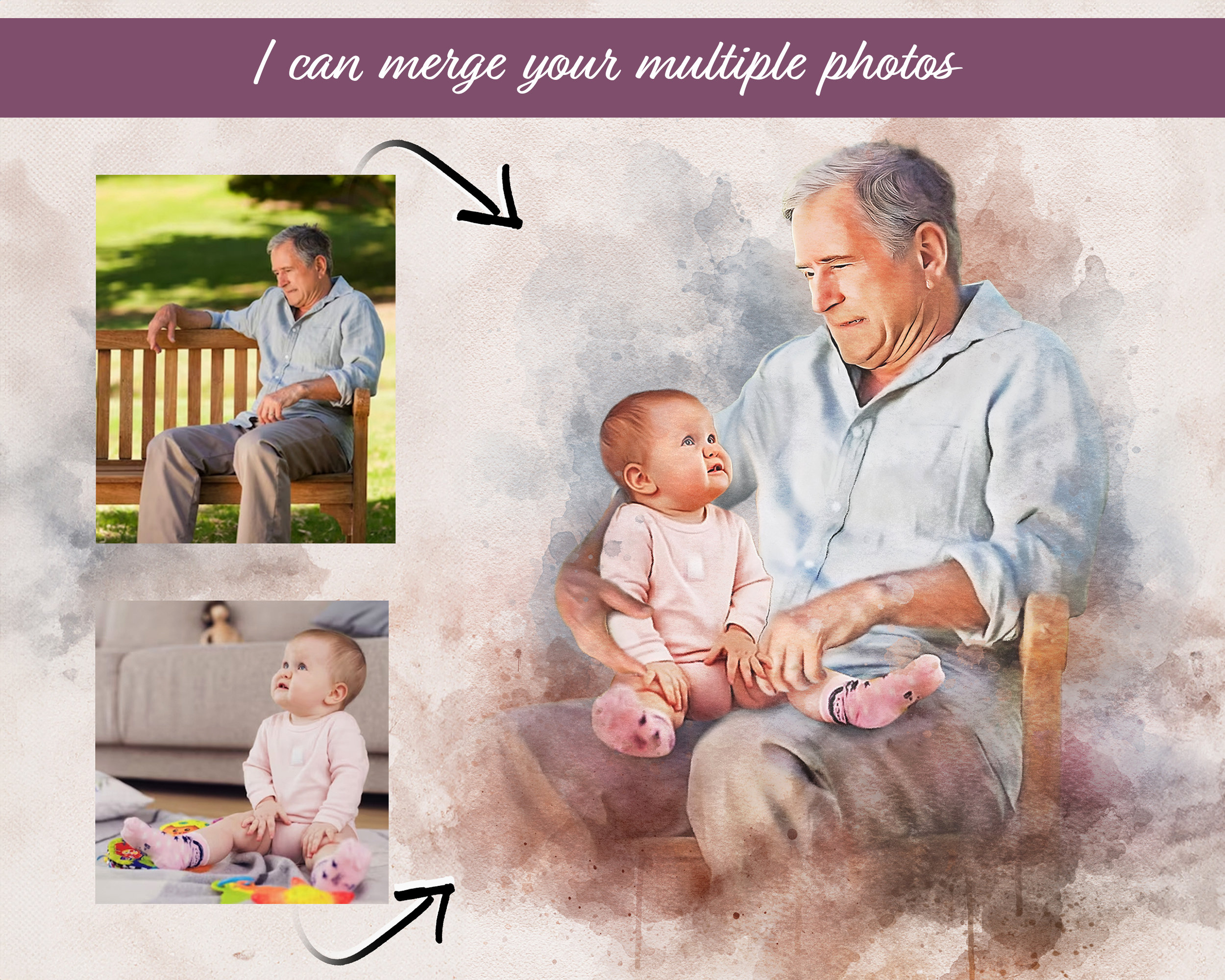 Custom Watercolor Painting From Photo, Family Drawing, Photo to ...