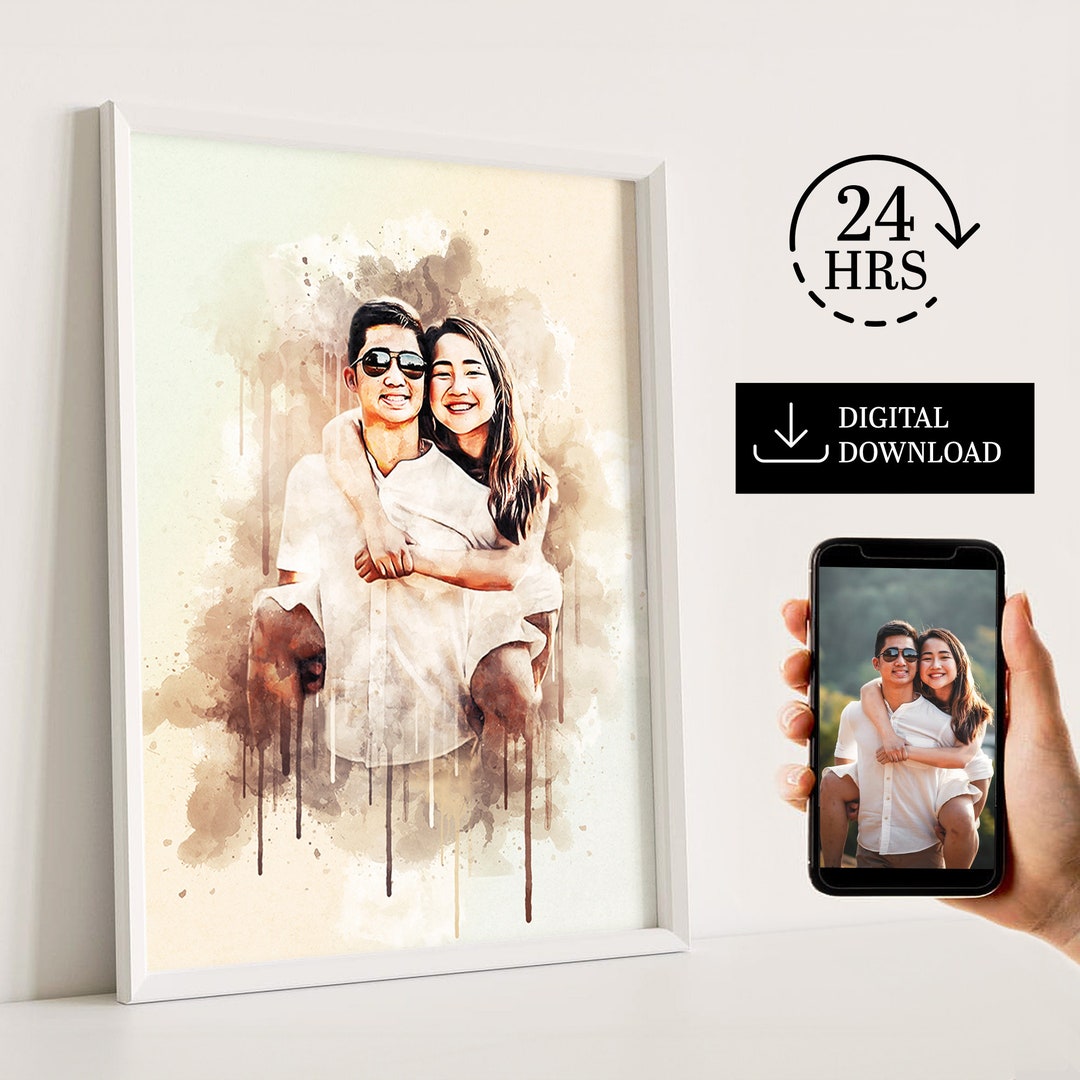 Personalized Watercolor Portrait From Photo, Couple Gift Wedding, Love ...