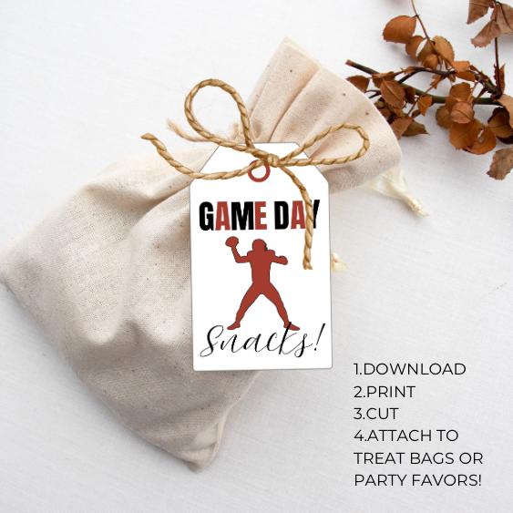 Football Game Day Snacks, Printable Gift Tag, Team Goodie Bags ...