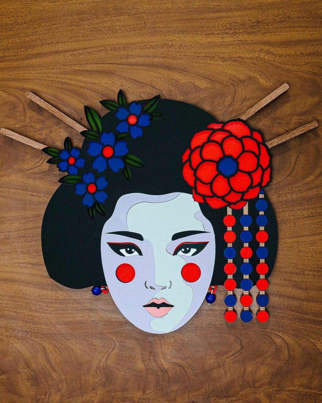Handmade Geisha Wooden Wall Mask – Japanese Asian Decor (15x19 In)38× ...