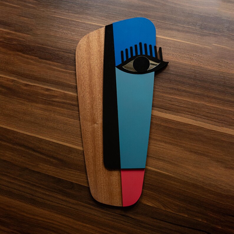 Set of 2 Modern Abstract Wall Art - Colorful Wooden Face Masks ...