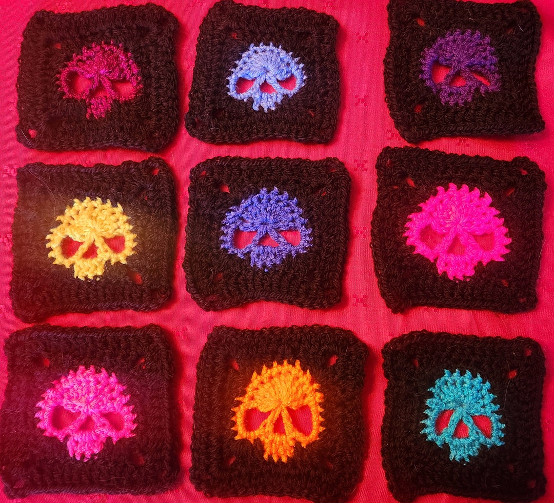 Skull Granny Squares Crochet Collection of 9 Cute Colorful Gift - Etsy
