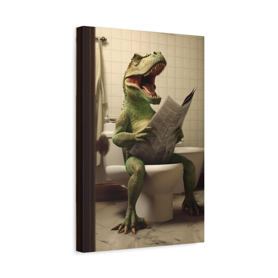 T-rex on Toilet Print, Funny Bathroom Wall Art, Vintage Animal Decor - Etsy