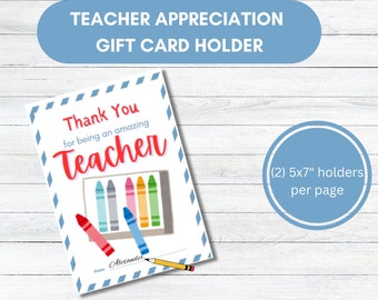 Teacher Appreciation Gift Card Holder, Teacher Thank You Card Holder ...