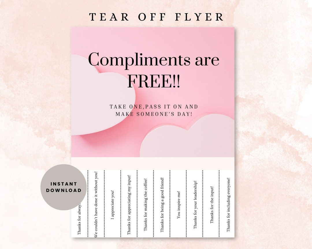 Printable Tear off Compliments Sheets, Random Acts of Kindness Activity ...