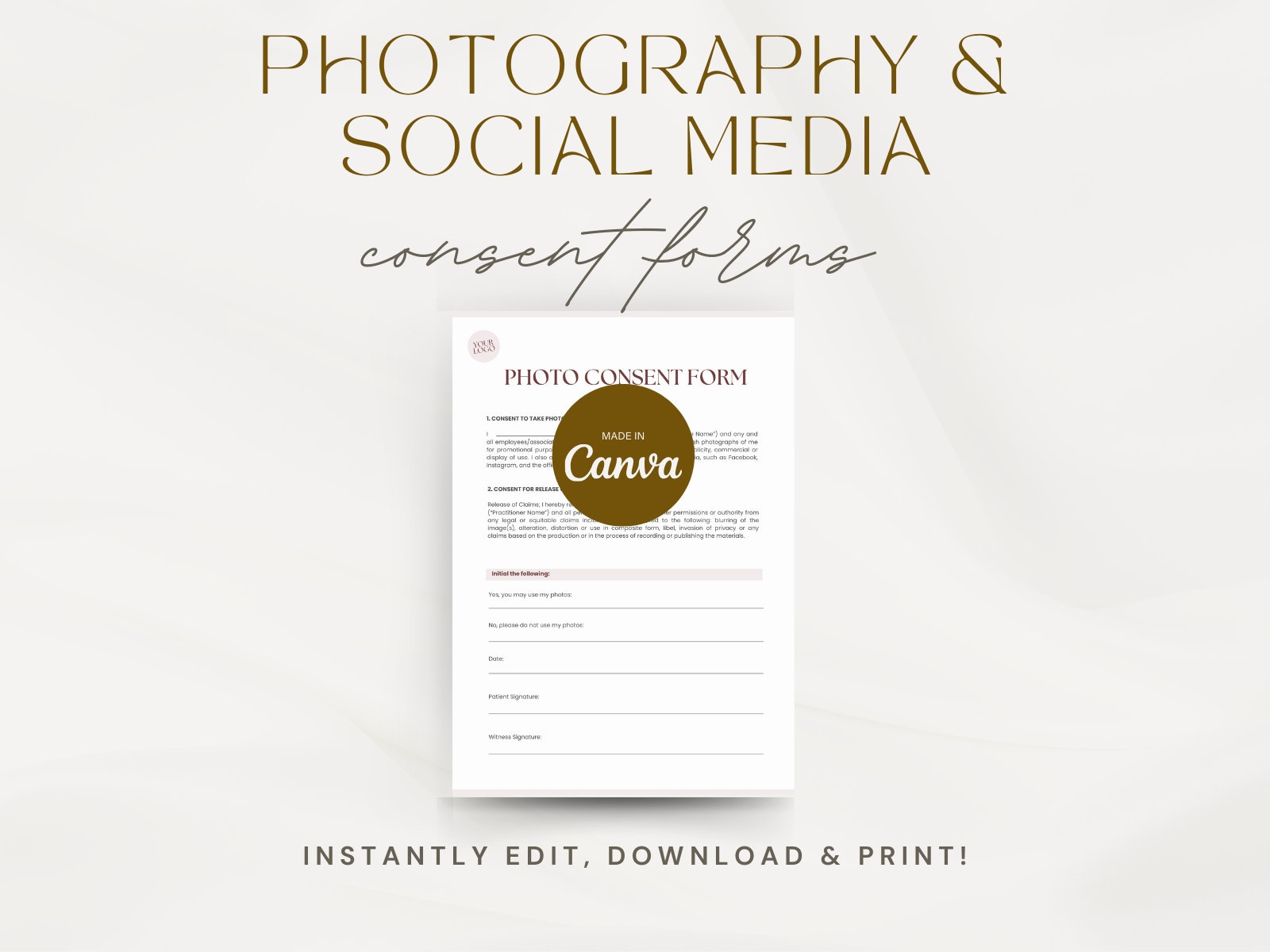 Editable Photography & Social Media Consent Form - Etsy