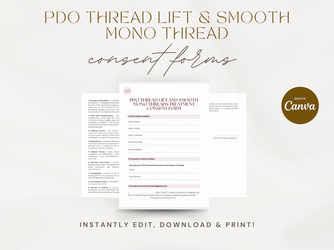 Editable PDO Thread Lift & Smooth Mono Thread Consent Form - Etsy