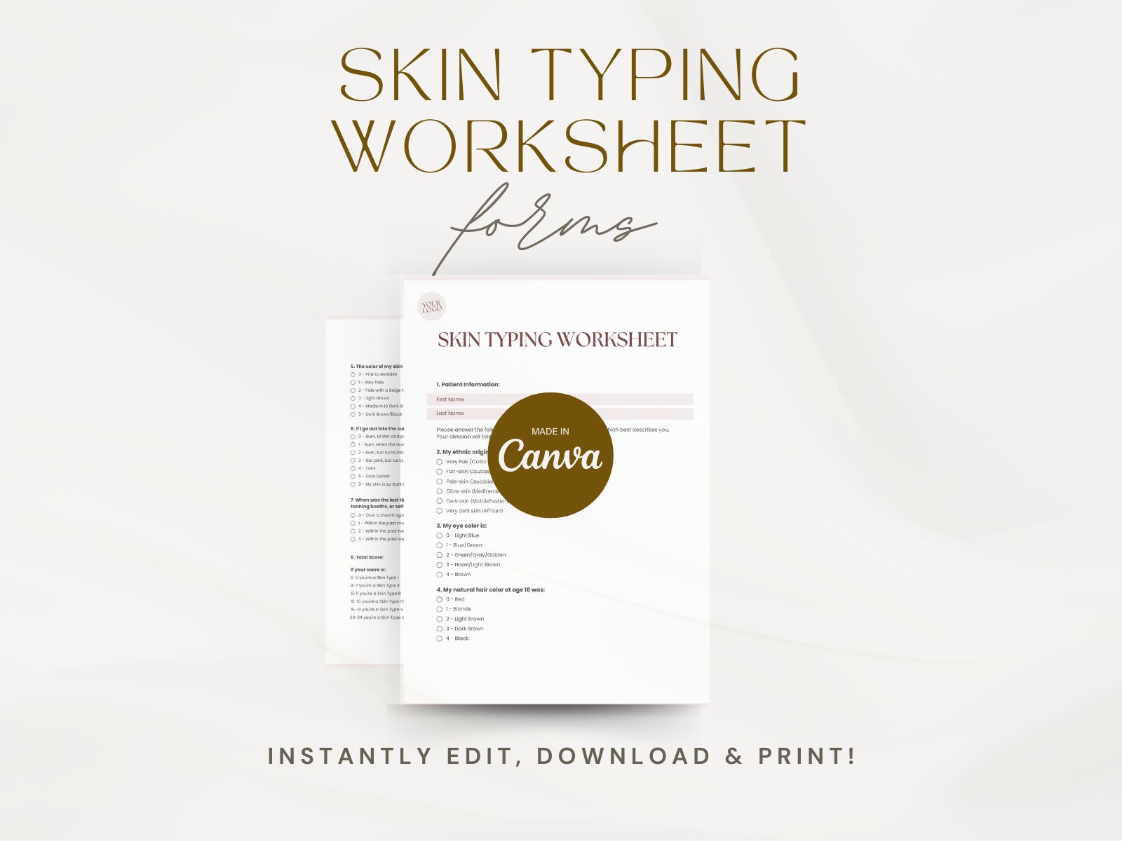 Editable Skin Typing Worksheet Intake Questionnaire Form - Etsy