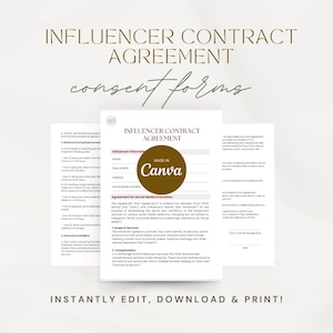 Editable Influencer Contract Agreement Consent Form Template - Etsy