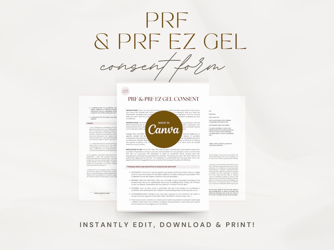 Editable PRF (platelet Rich Fibrin) & PRF EZ Gel Treatment Consent Form ...