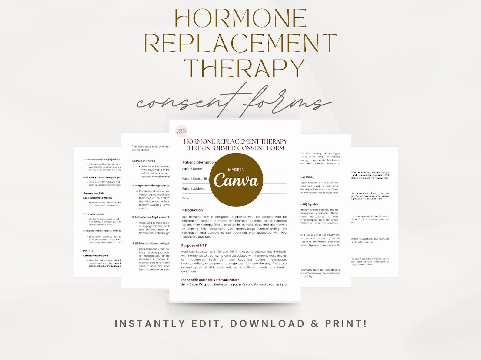 Editable Hormone Replacement Therapy Consent Form - Etsy