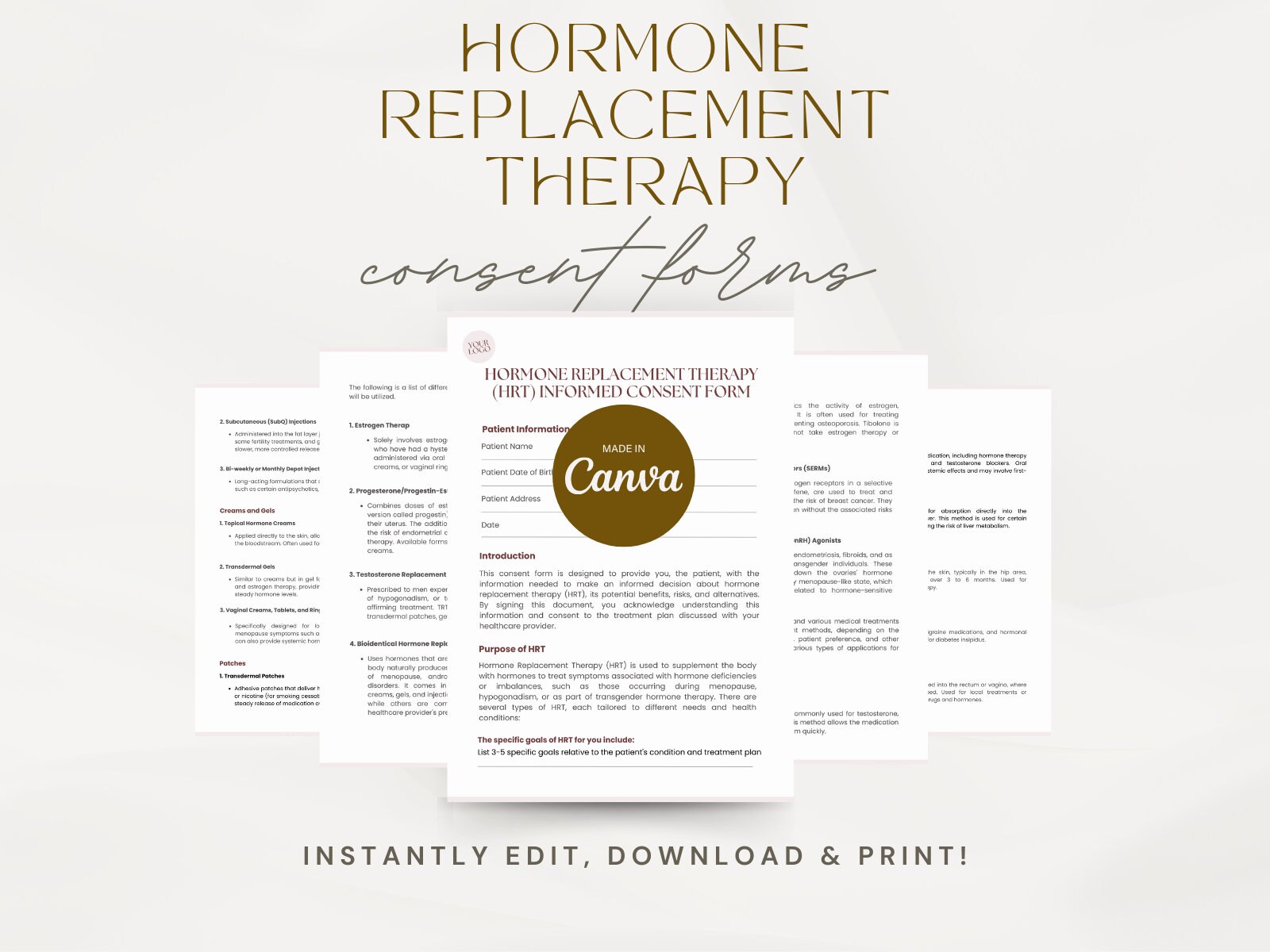 Editable Hormone Replacement Therapy Consent Form - Etsy