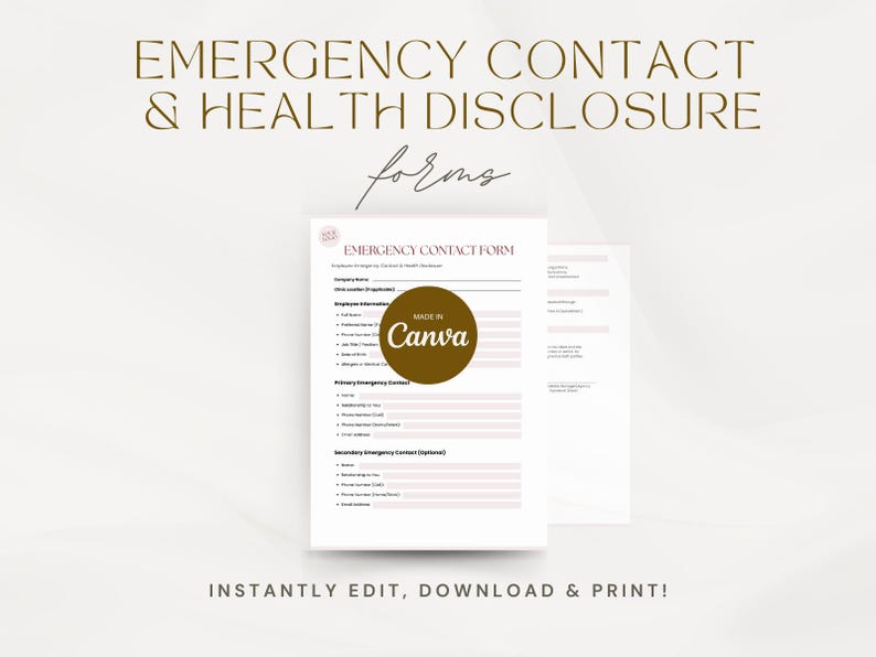 Editable Emergency Contact & Health Disclosure Employee Form Template ...