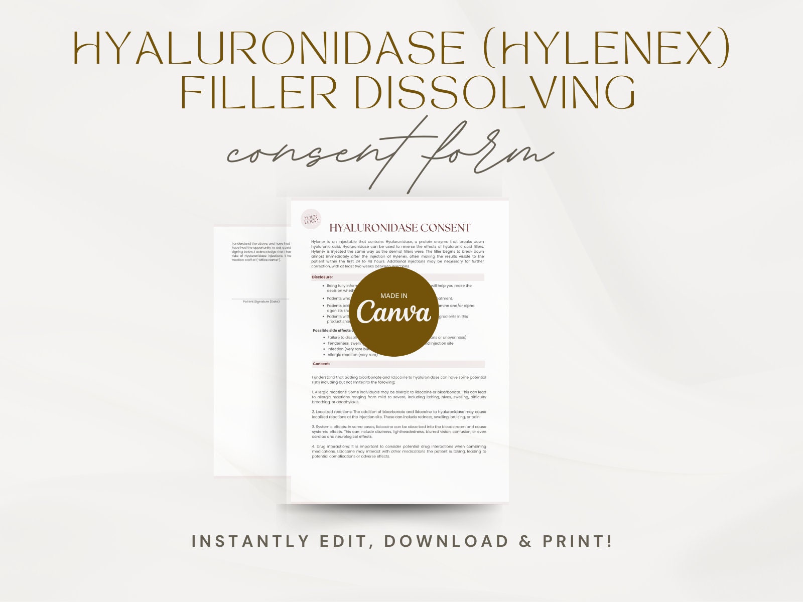Editable Hyaluronidase hylenex Filler Dissolving Consent Form - Etsy