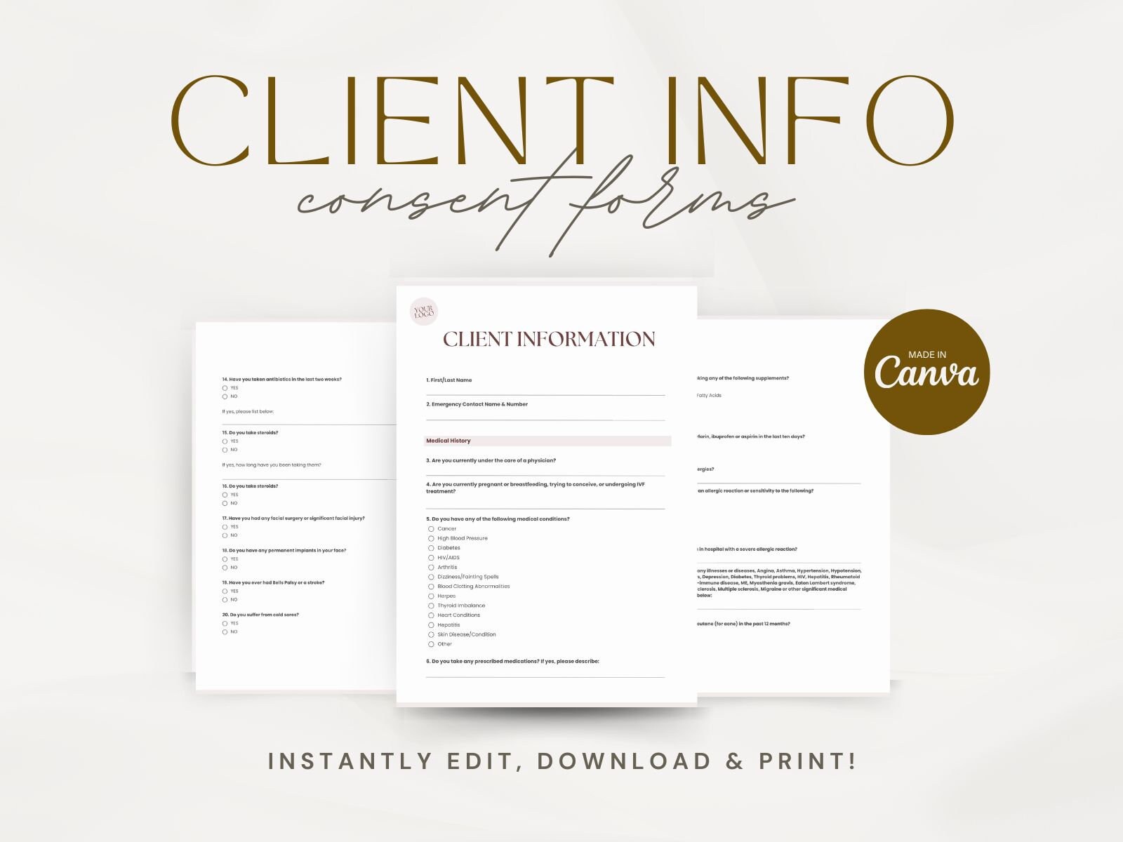 Editable Client Intake & Health History Form - Etsy