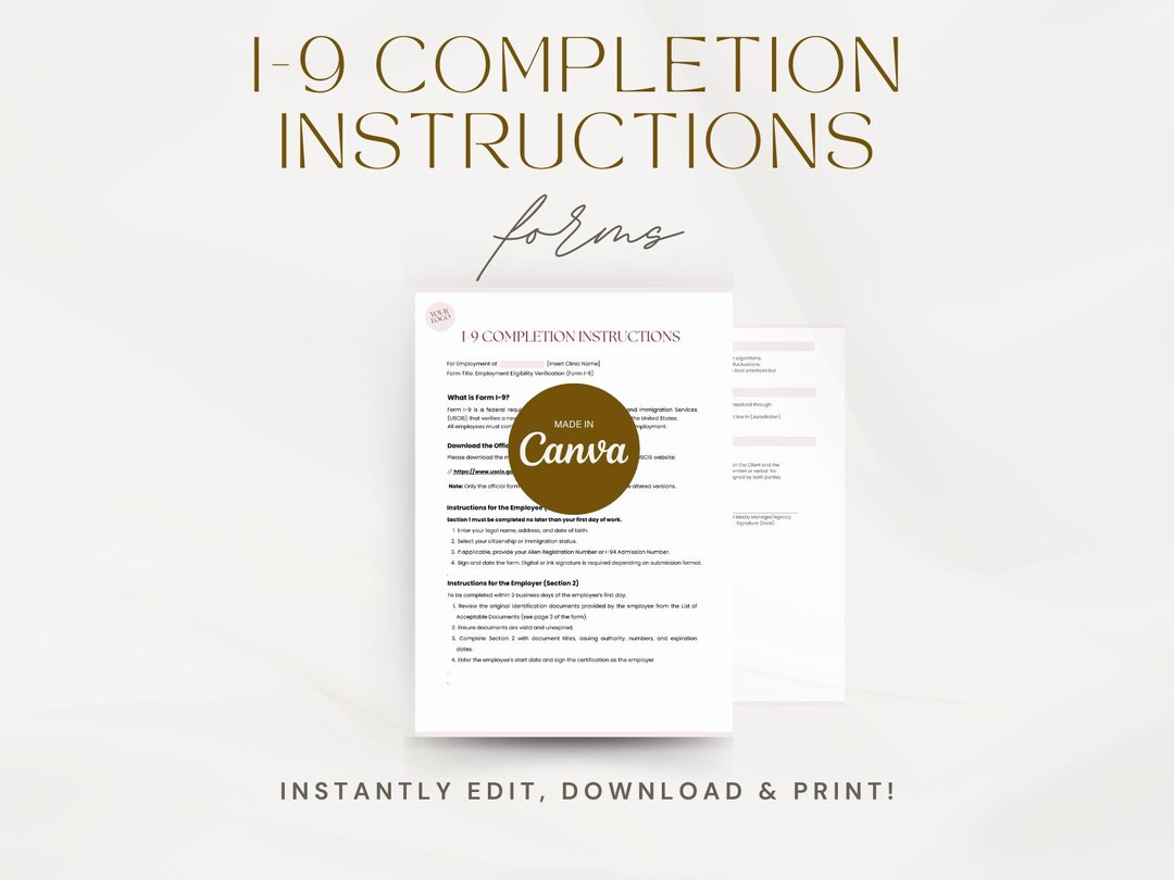 Editable Form I-9 Employee Completion Instructions Template - Etsy