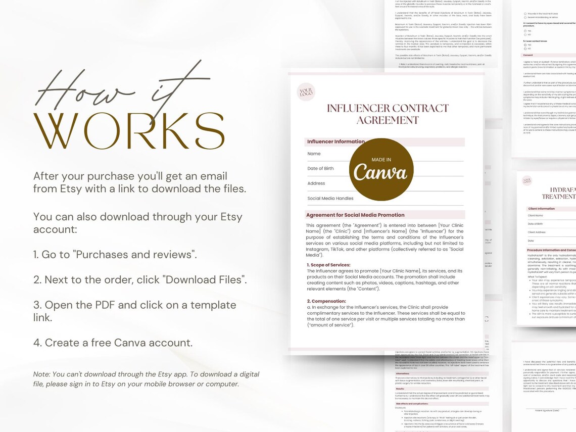 Editable Influencer Contract Agreement Consent Form Template - Etsy