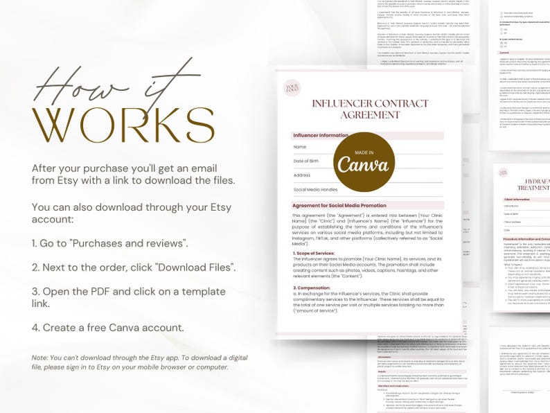 Editable Influencer Contract Agreement Consent Form Template - Etsy