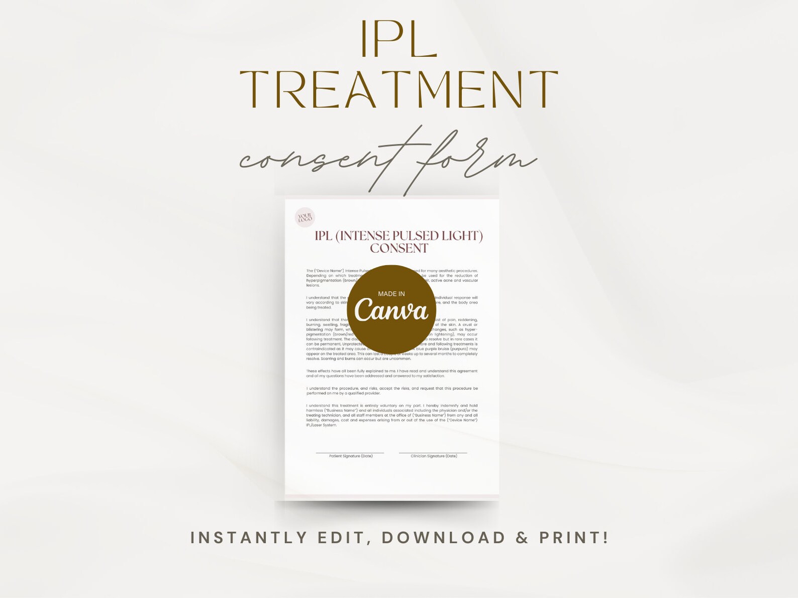 Editable IPL (intense Pulsed Light) Treatment Consent Form - Etsy