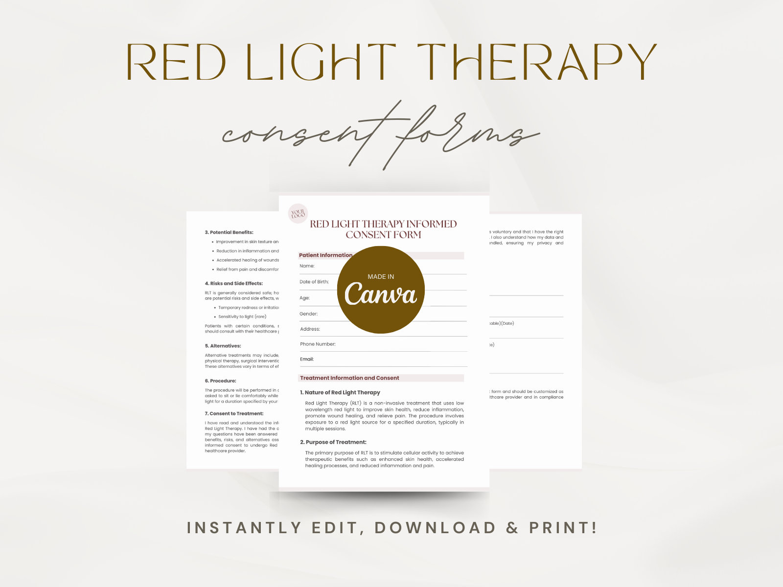 Editable Red Light Therapy Consent Form - Etsy
