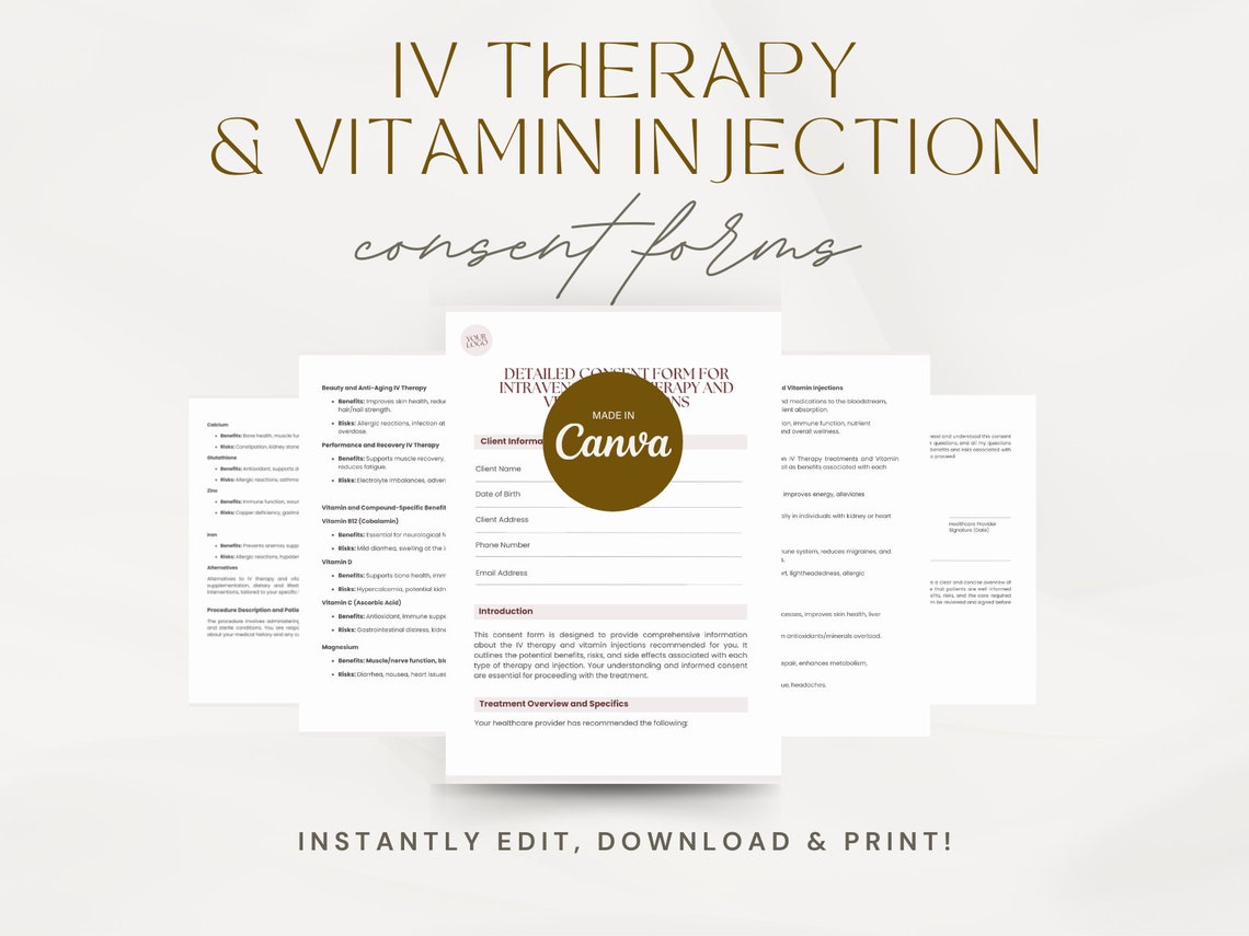 Editable Intravenous (IV) Therapy and Vitamin Injection Consent Form - Etsy