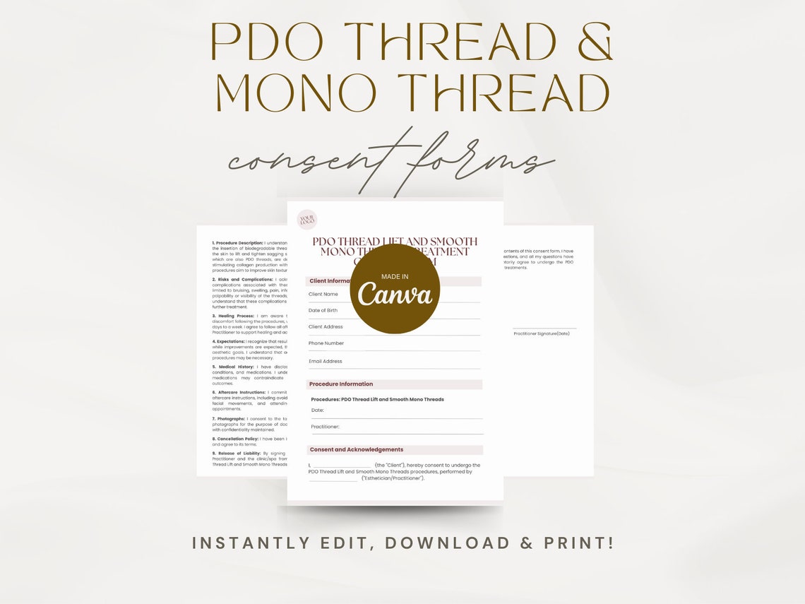 Editable PDO Thread Lift & Smooth Mono Thread Consent Form - Etsy