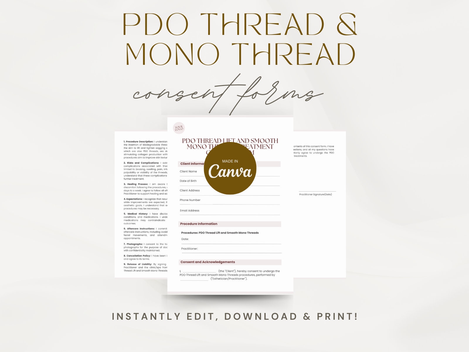 Editable PDO Thread Lift & Smooth Mono Thread Consent Form - Etsy