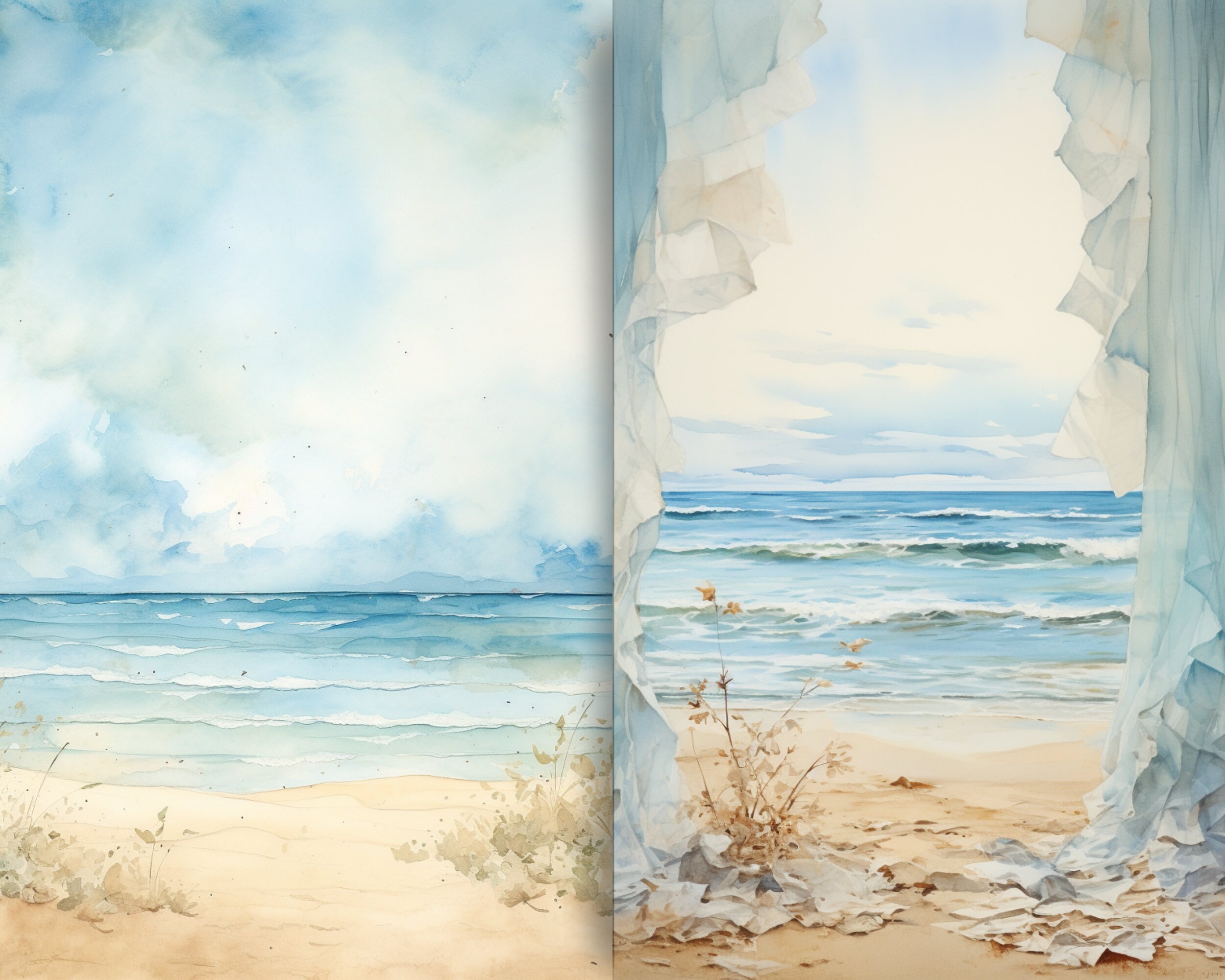 Blue Ocean Nautical Sea Themed Junk Journal Pages, Watercolor Printable ...