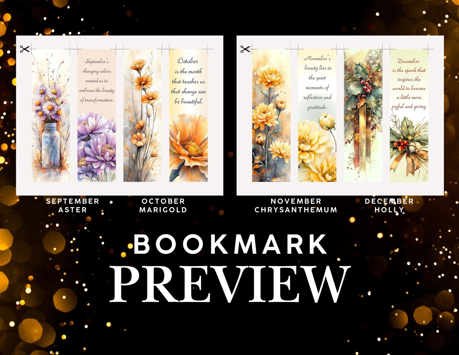 Printable Watercolor Birth Month Bookmarks Design Set | 24 Unique ...