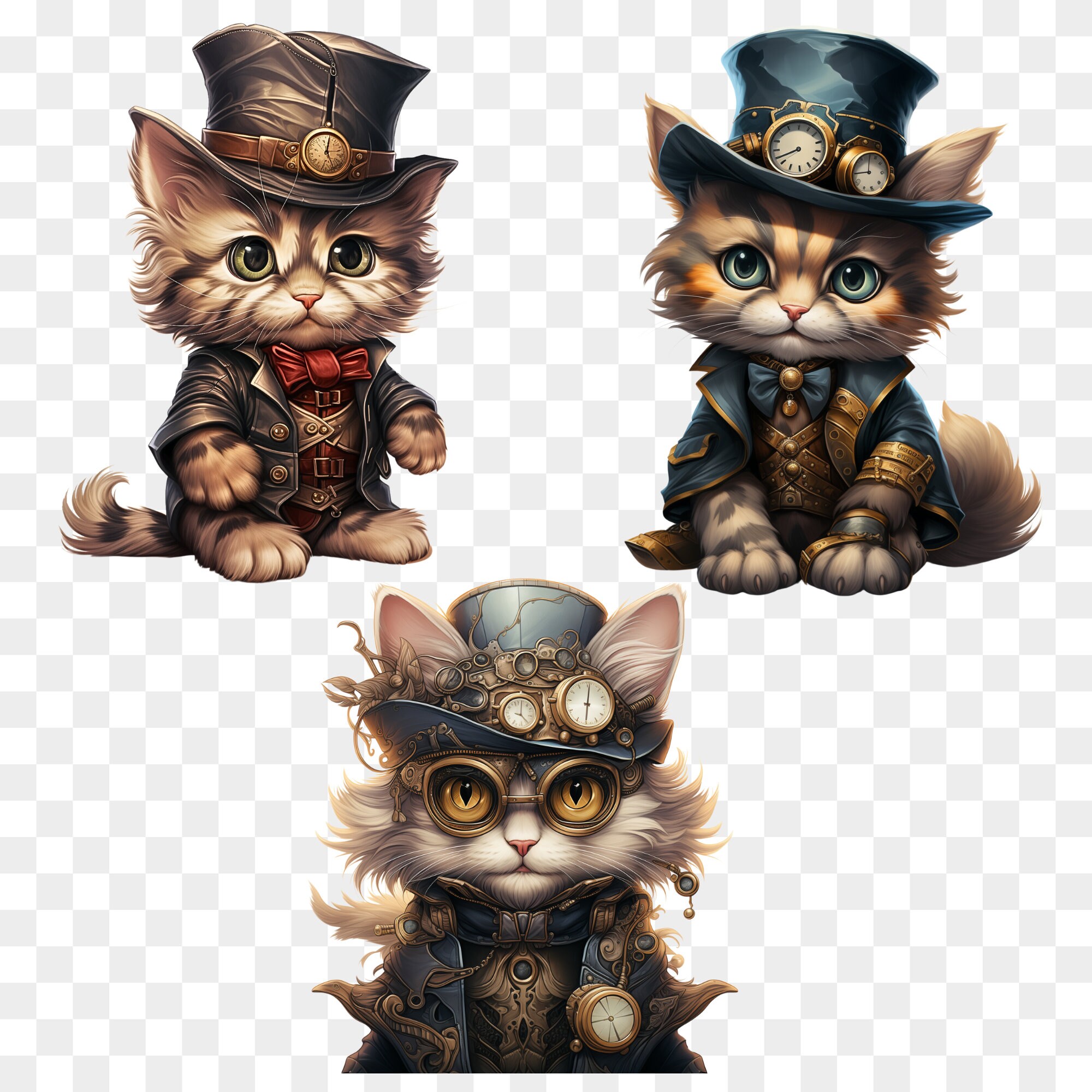 Steampunk Kitten Clipart, Steampunk Cat Art, Set of 8 Pngs With ...