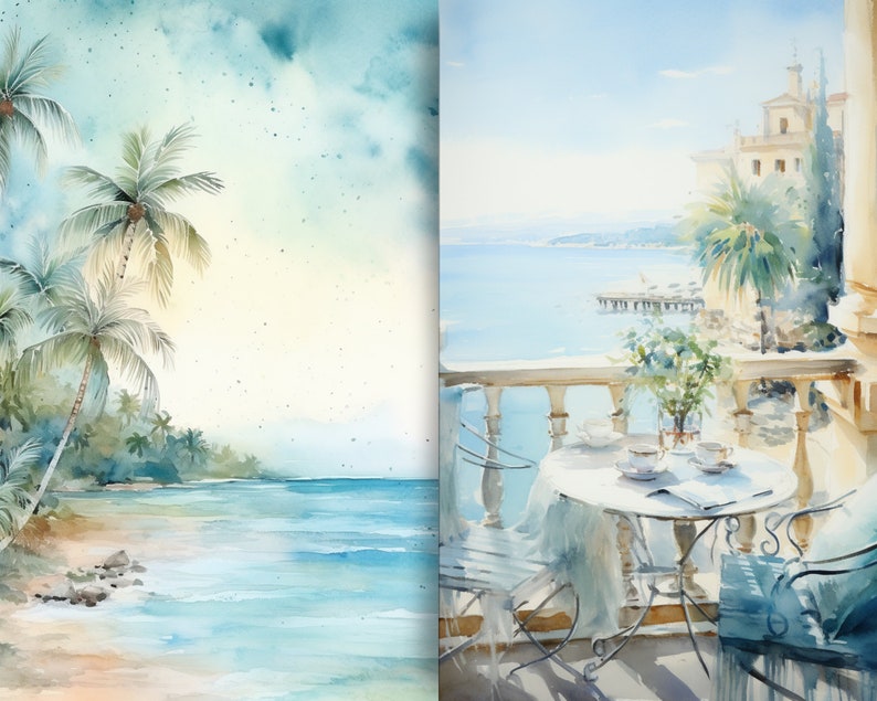 Blue Ocean Nautical Sea Themed Junk Journal Pages, Watercolor Printable ...