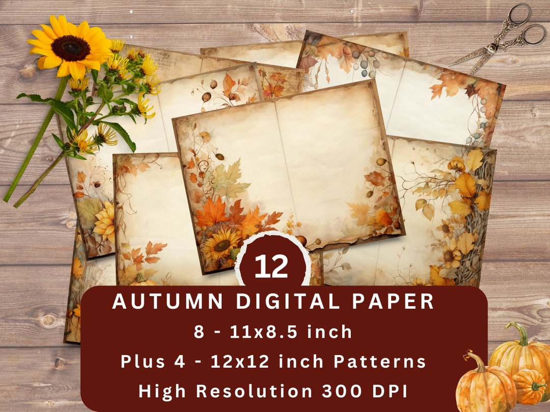 Fall Background Junk Journal Digital Paper and Seamless Pattern Bundle ...