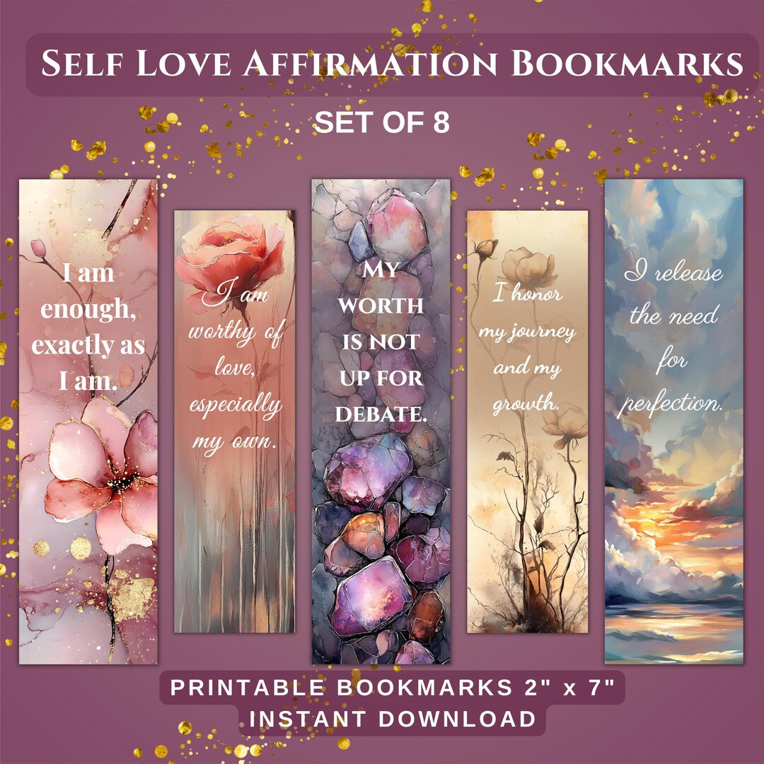 Printable Self Love Affirmation Bookmark Set of 8 Positive Quote ...