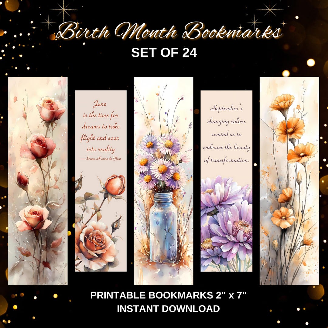 Printable Watercolor Birth Month Bookmarks Design Set | 24 Unique ...