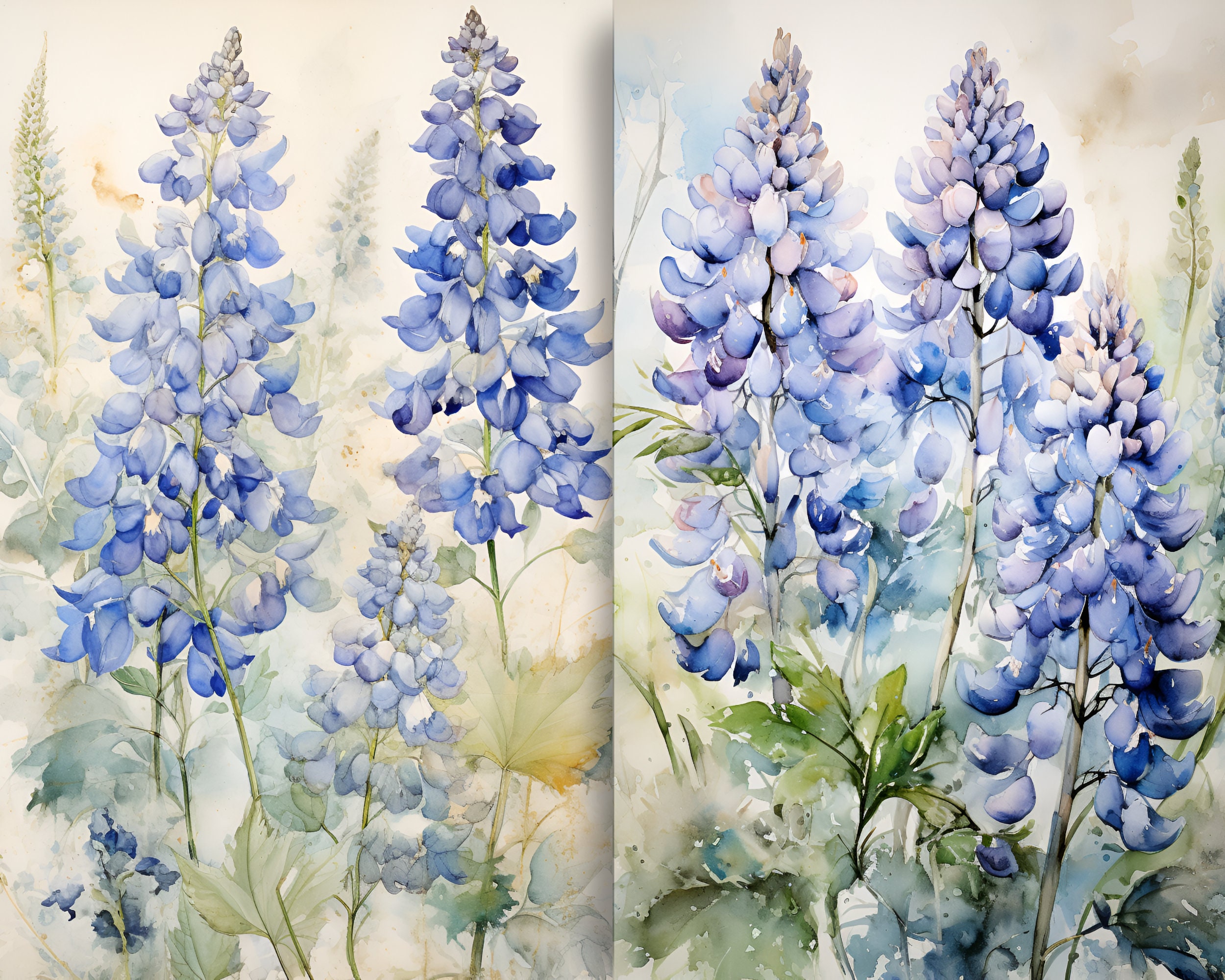 Bluebonnet Patterns and Digital Junk Journal Paper, Watercolor Vintage ...