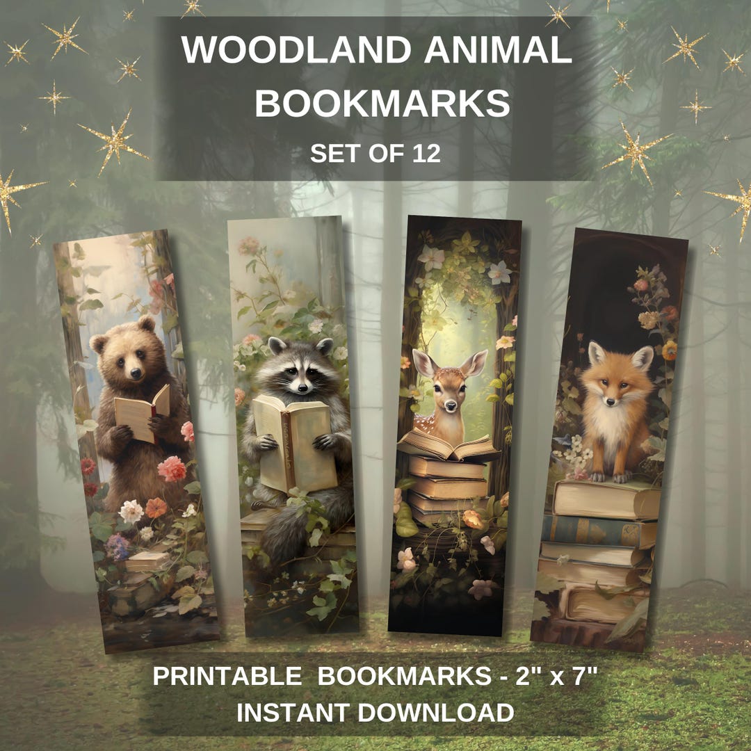 12 Woodland Animals Printable Bookmark Designs, Cute Bookmark Bundle ...