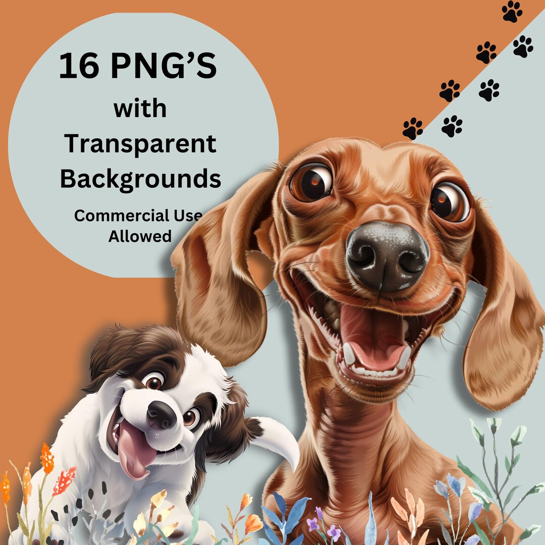 Funny Dog Breeds Puppy Clipart Bundle, Cute Pet Clipart, Set of 16 PNG ...