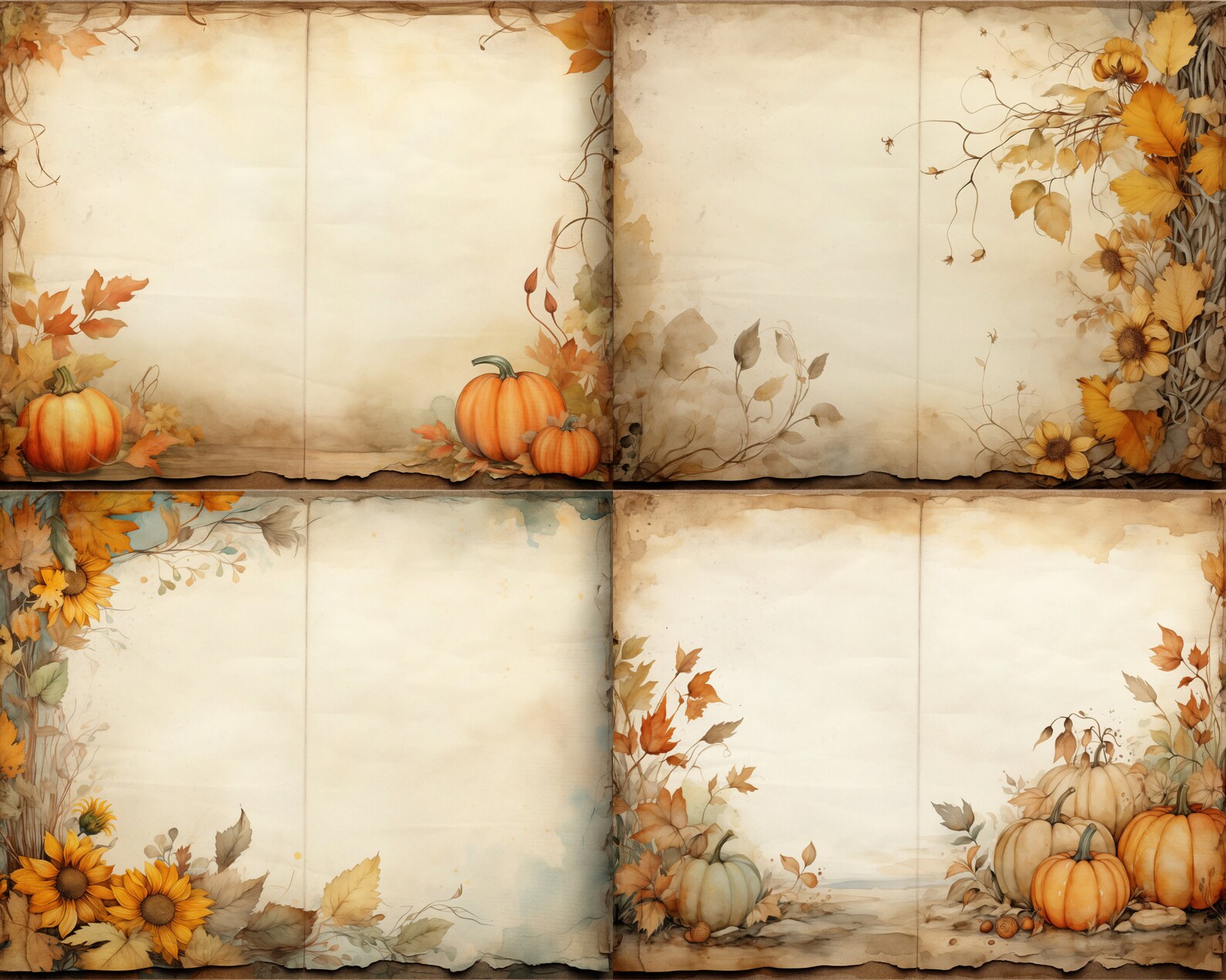Vintage Fall Background Digital Paper and Patterns Bundle, Downloadable ...