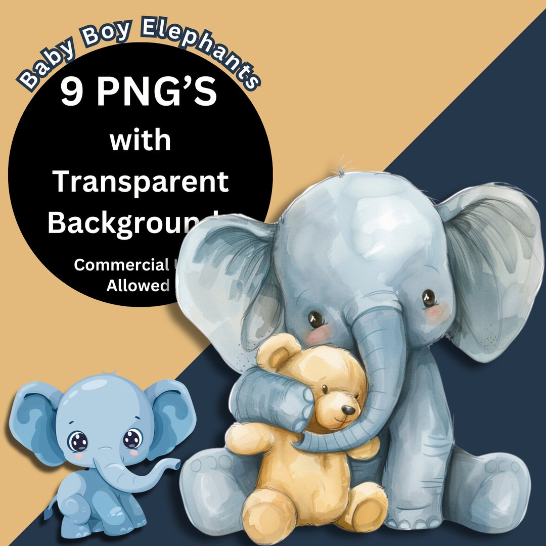 Elephant Clipart, Baby Boy Blue Elephant Images, Set of 9 Pngs With ...
